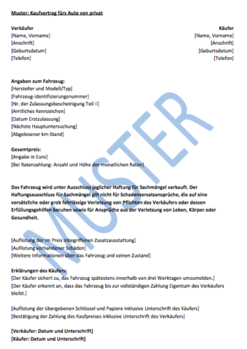 Kaufvertrag fürs Auto 2025 - Muster und wertvolle Tipps